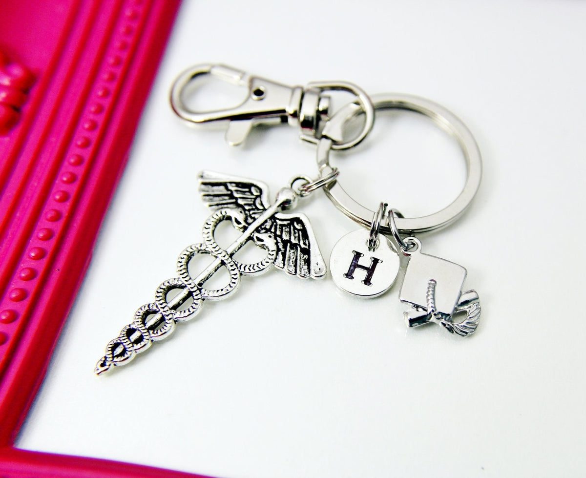 Caduceus Keychain, Caduceus Graduation Charm Keychain, Doctor Nurse Or ...