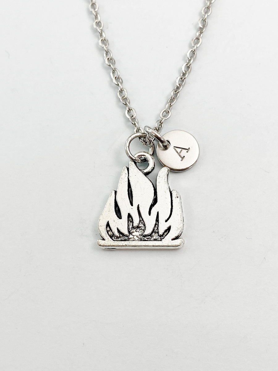 Silver Fire Flames Charm Necklace, Burning Fire Flames, Campfire, N583 ...
