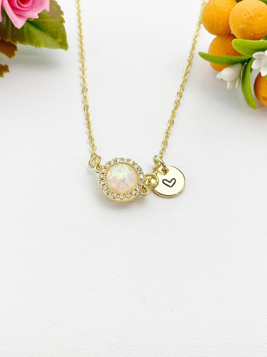 Gold Opal Charm Necklace, White Synthetic Opal Charm, N5990 – Lebua ...